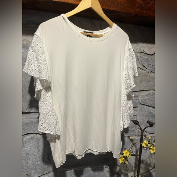 Dear John | Tops | Dear John White Blouse With Eyelet Ruffle Sleeves Large | Poshmark
